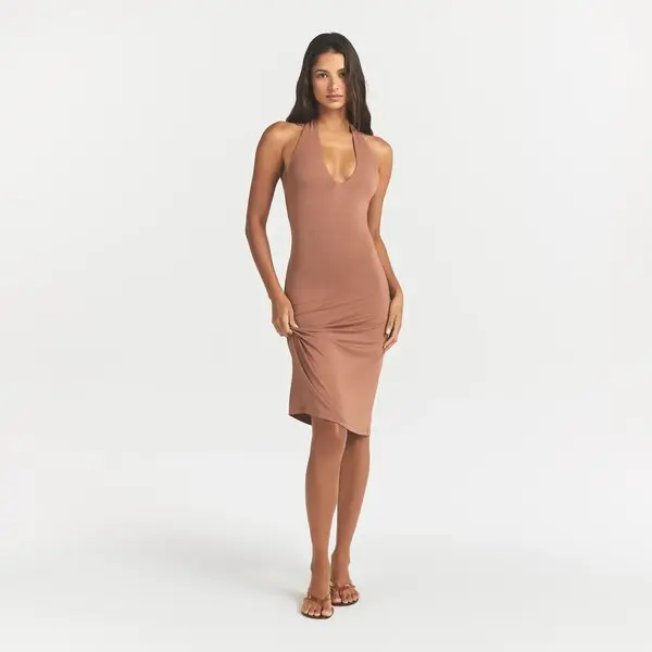 SKIMS Plunge Halter Midi Dress - Nutmeg