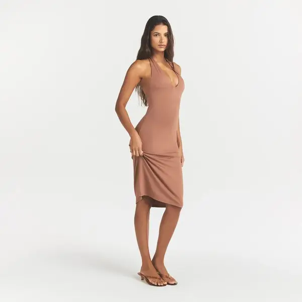 SKIMS Plunge Halter Midi Dress - Nutmeg