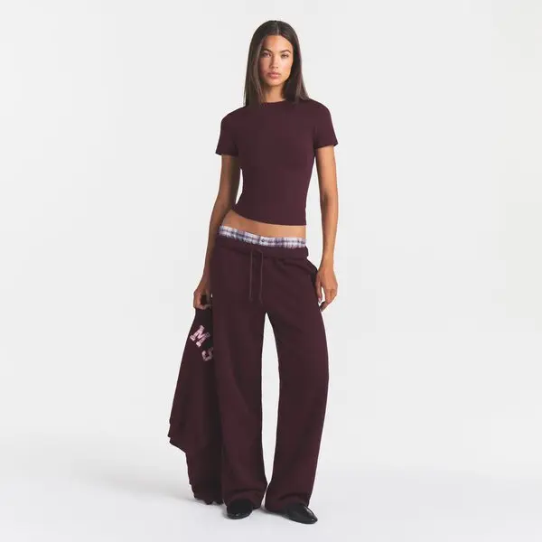 SKIMS Cotton Fleece Classic Straight Leg Pants - Currant