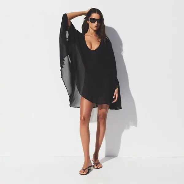 SKIMS Sheer Mini Kaftan | Black | | Swim Cover Ups - Obsidian