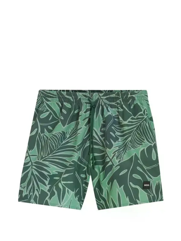 BOSS Leaf Print Swim Shorts - Green