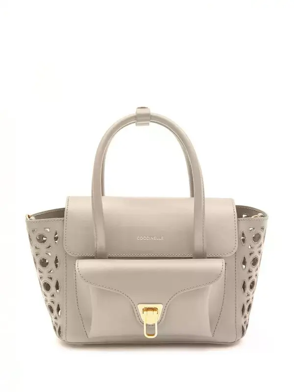 COCCINELLE Double Beat Leather Tote Bag With Twist Lock - Neutrals