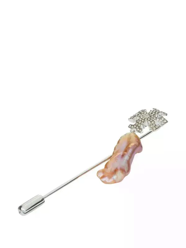 Tory Burch Logo Pearl Pin - Silver