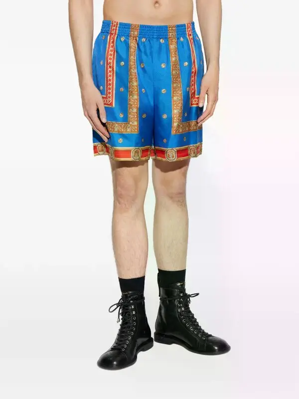 Versace Baroque Print Silk Shorts - Blue | Editorialist