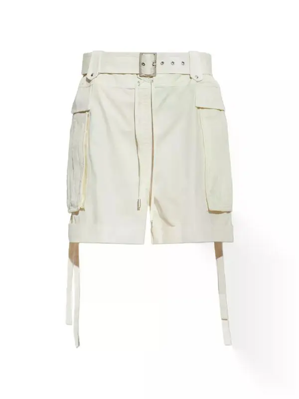 Alexander McQueen Cream Cotton Belted Cargo Shorts - Neutrals