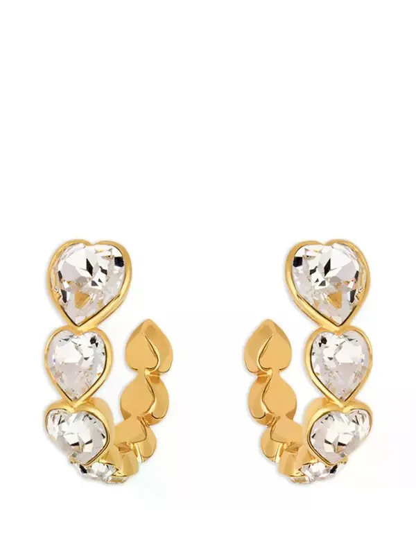 Oscar De La Renta Crystal Heart Hoop Earrings - Gold