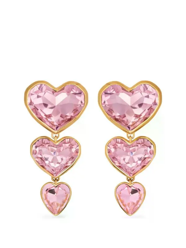 Oscar De La Renta Crystal Heart Drop Clip-on Earrings - Gold