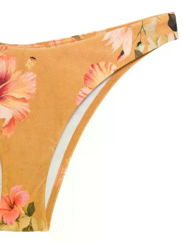 Zimmermann Mahon Bamboo Floral-print Bandeau Bikini - Neutrals