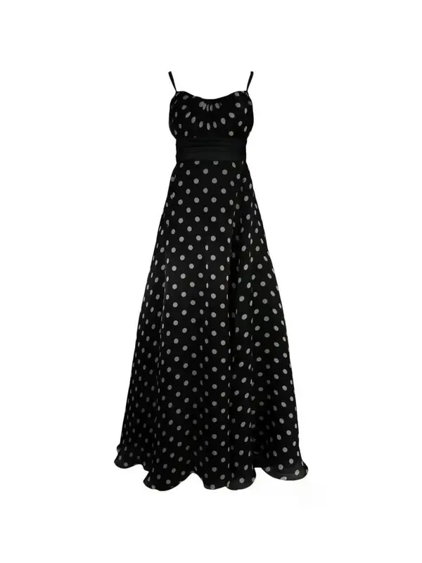 Pamella Roland Polka Dot Sweetheart Neck Maxi Dress - Black