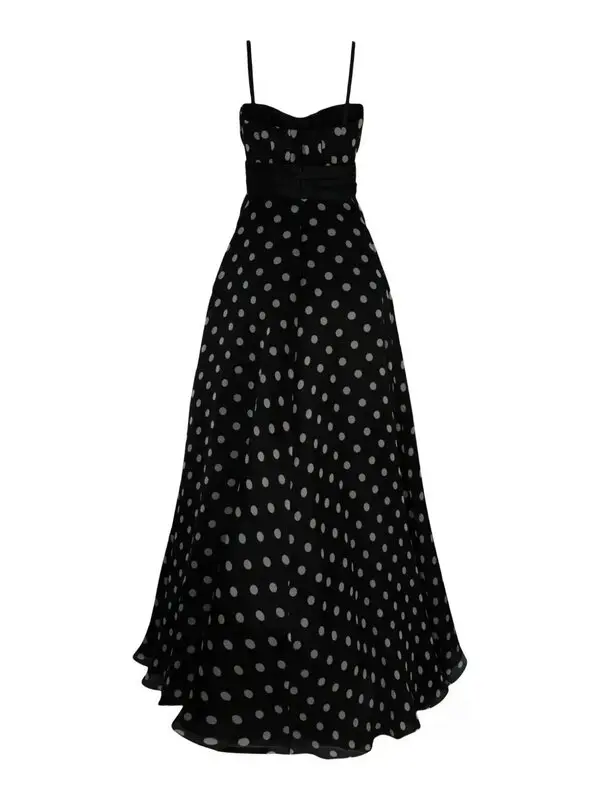 Pamella Roland Polka Dot Sweetheart Neck Maxi Dress