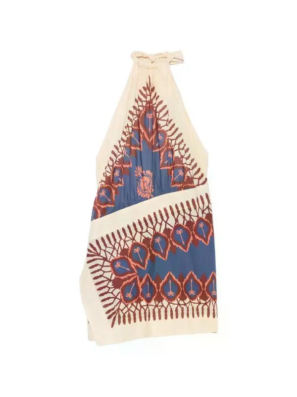 Johanna Ortiz Graphic Print Halterneck Mini Dress - Neutrals