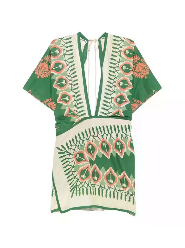 Johanna Ortiz Palm-tree Print V-neck Mini Dress - Green