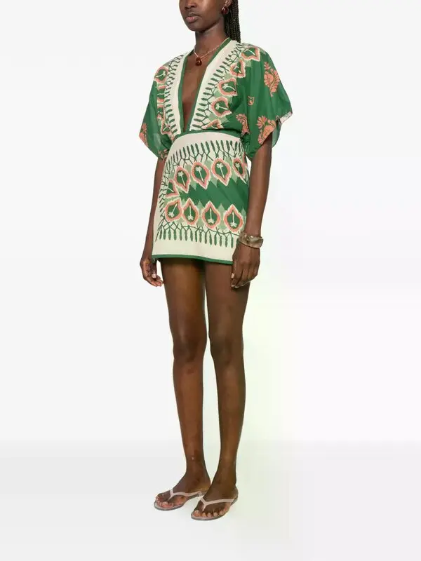 Johanna Ortiz Palm-tree Print V-neck Mini Dress