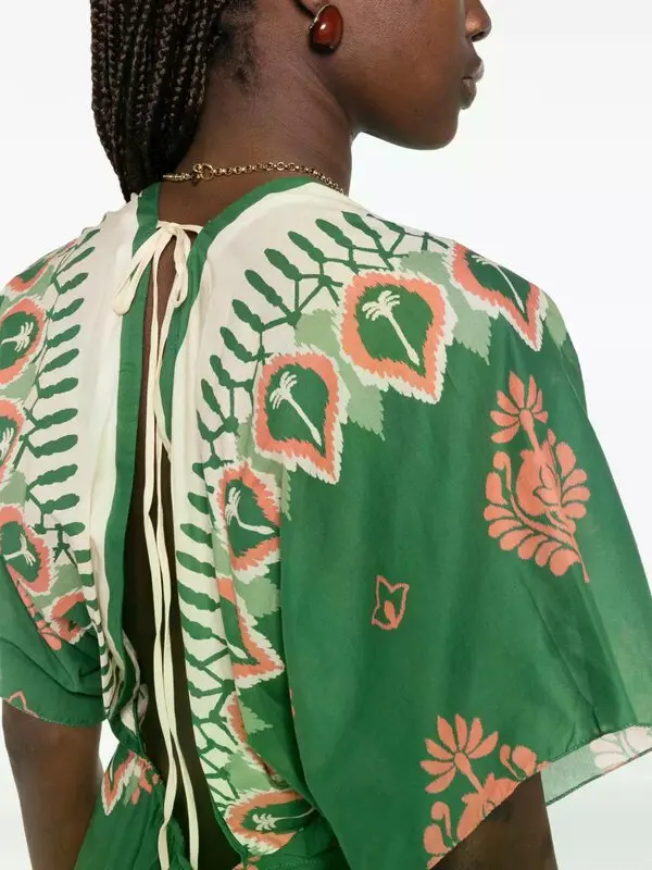 Johanna Ortiz Palm-tree Print V-neck Mini Dress