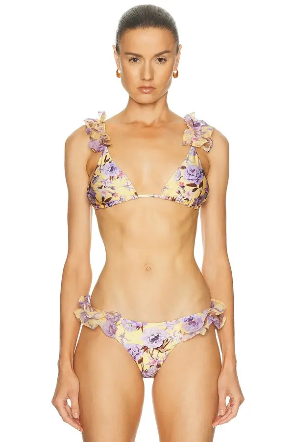 PatBO Peony Print Flower Embellished Bikini Top - Yellow