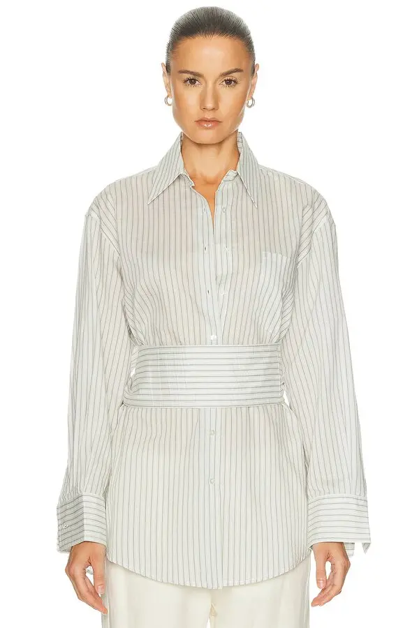 RÓHE Silk Belted Top - Fine Stripe