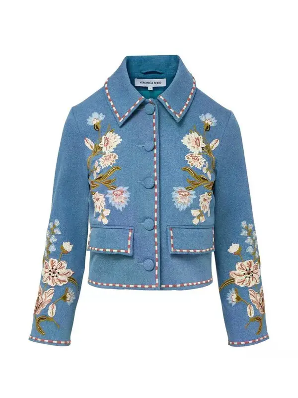 Veronica Beard Vikaria Floral Embroidered Jacket - Blue