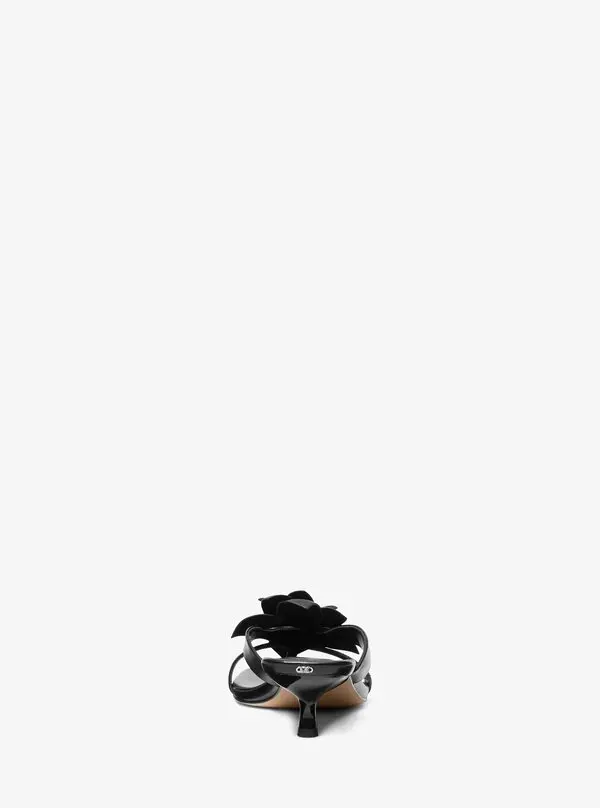 Michael Kors Jacie Floral Embellished Leather Kitten Heel Sandal - Black