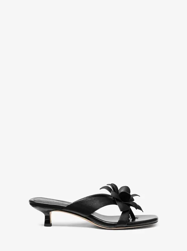 Michael Kors Jacie Floral Embellished Leather Kitten Heel Sandal - Black
