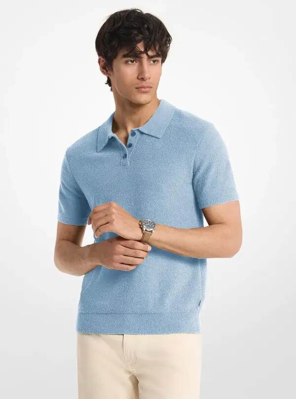 Michael Kors Boucle Cotton Blend Short-sleeve Polo Sweater In Size By