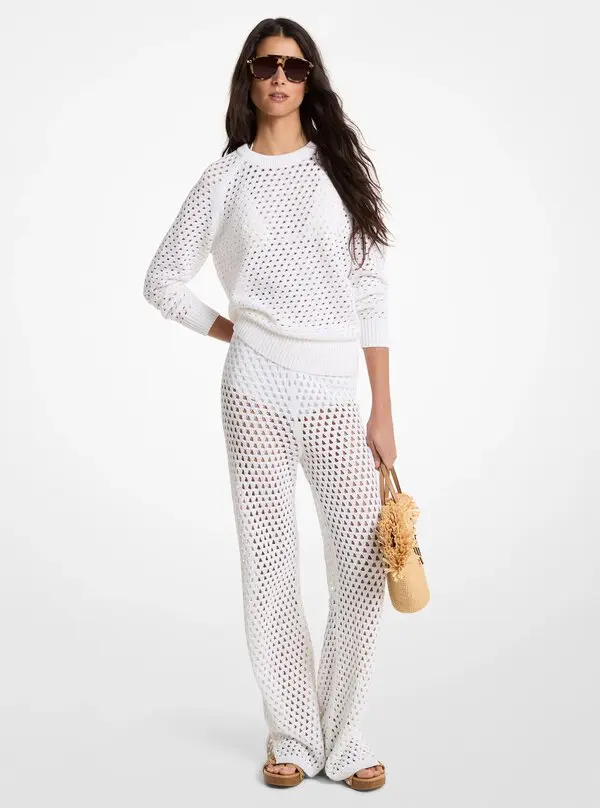 Michael Kors Open-knit Stretch Cotton Flared Pants - White