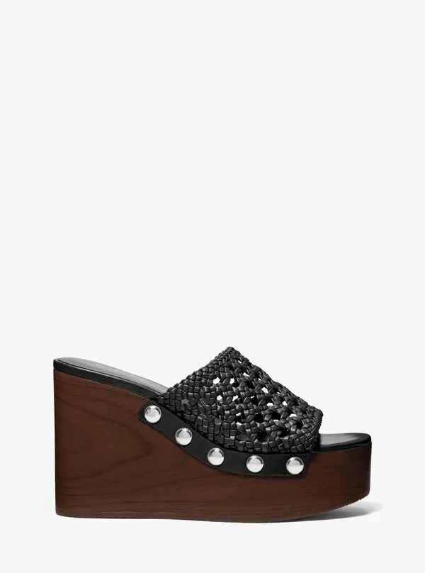 Michael Kors Mayes Woven Wedge Sandal With Metallic Studs - Black