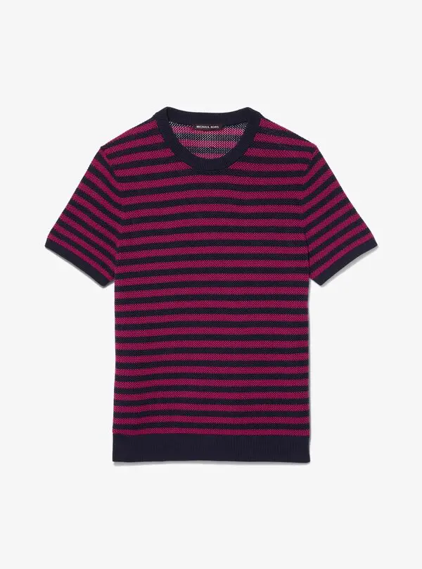 Michael Kors Striped Mesh Cotton Short-sleeve Sweater - Red