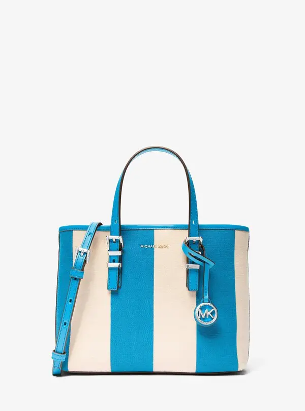 Michael Kors Quinn Small Striped Canvas Convertible Crossbody Bag - Blue