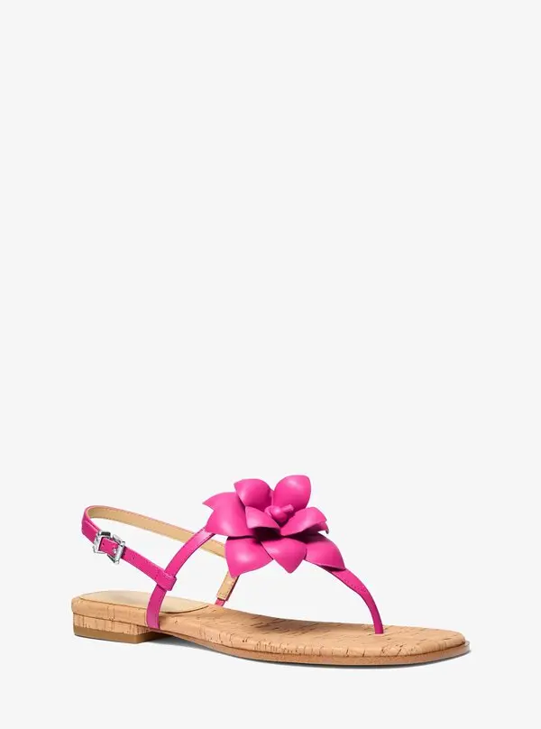 Michael Kors Jacie Floral Embellished Leather T-strap Sandal - Pink