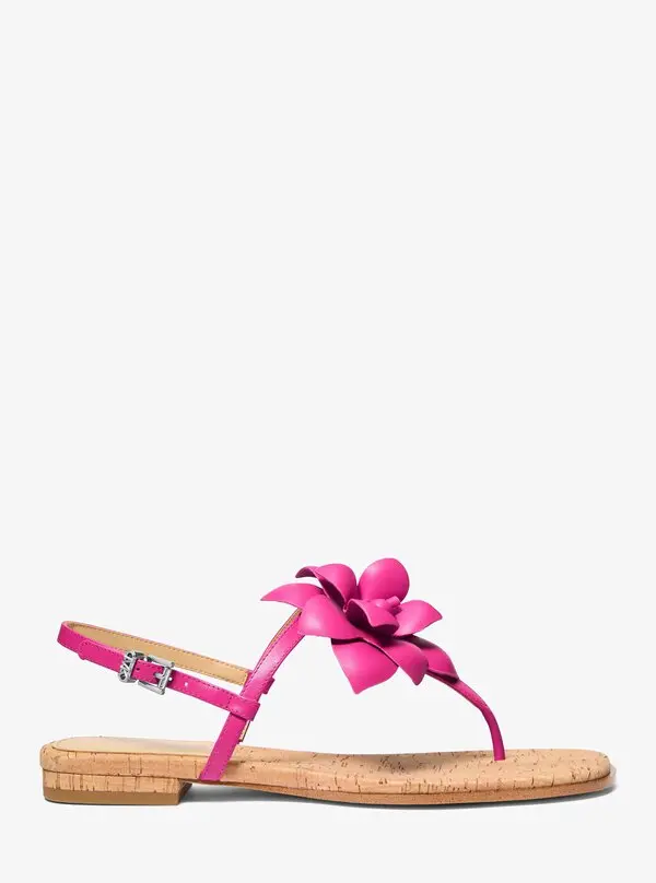 Michael Kors Jacie Floral Embellished Leather T-strap Sandal - Pink