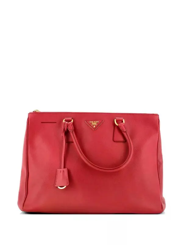 Prada Saffiano Leather Double Zip Tote Bag - Red