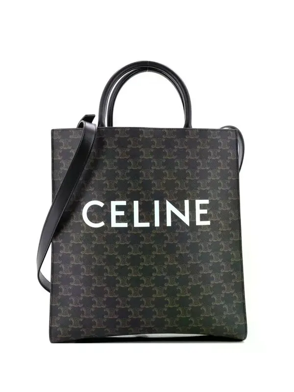 Celine Vertical Cabas Triomphe Coated Canvas Medium Tote Bag - Black
