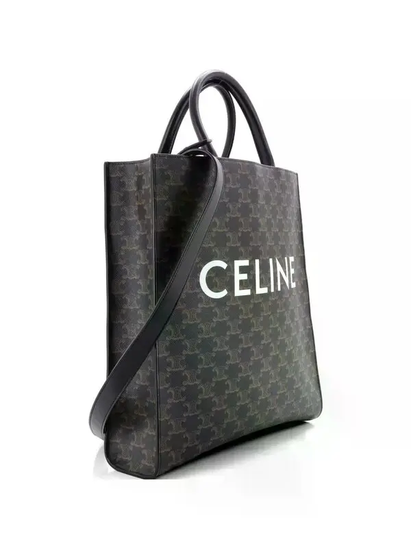 Celine Vertical Cabas Triomphe Coated Canvas Medium Tote Bag - Black