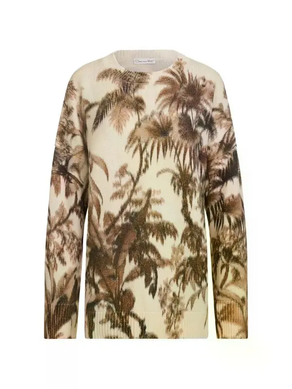 Oscar De La Renta Chiné Palm Leaves Oversized Pullover - Neutrals