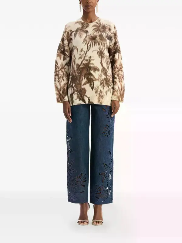 Oscar De La Renta Chiné Palm Leaves Oversized Pullover - Neutrals