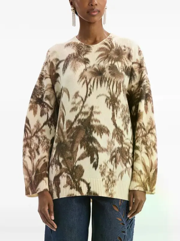 Oscar De La Renta Chiné Palm Leaves Oversized Pullover - Neutrals