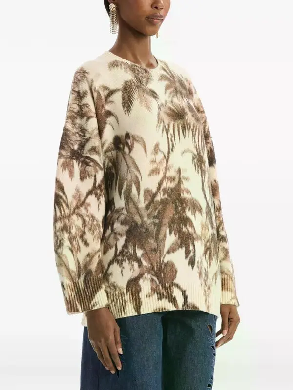 Oscar De La Renta Chiné Palm Leaves Oversized Pullover - Neutrals