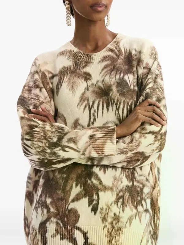 Oscar De La Renta Chiné Palm Leaves Oversized Pullover - Neutrals