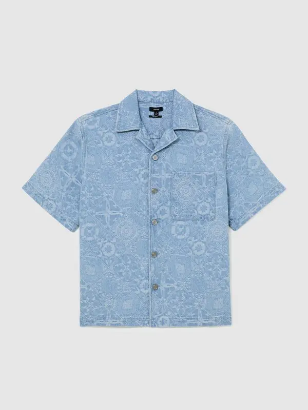 REISS Merito Denim Jacquard Short-sleeve Shirt