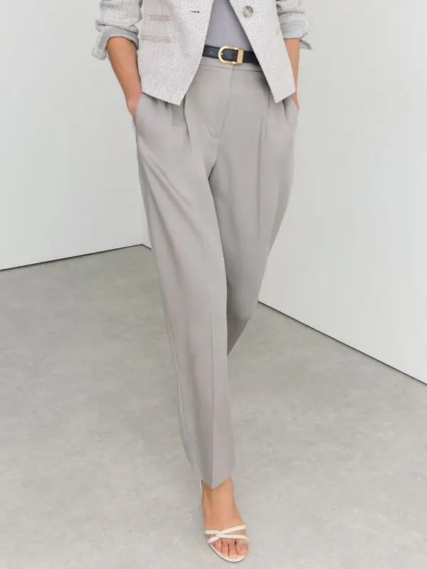 REISS Clay Lyocell Tapered Pleated Trousers - Grey
