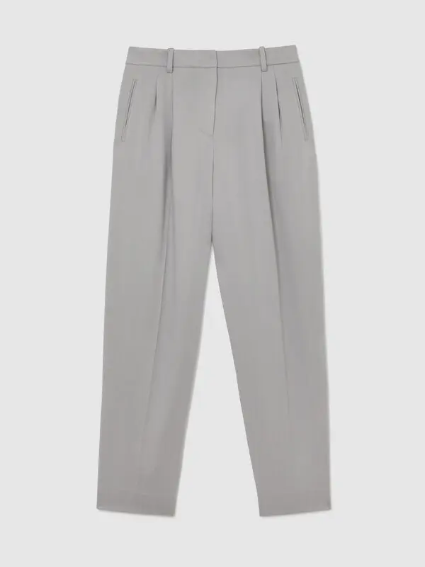 REISS Clay Lyocell Tapered Pleated Trousers - Grey