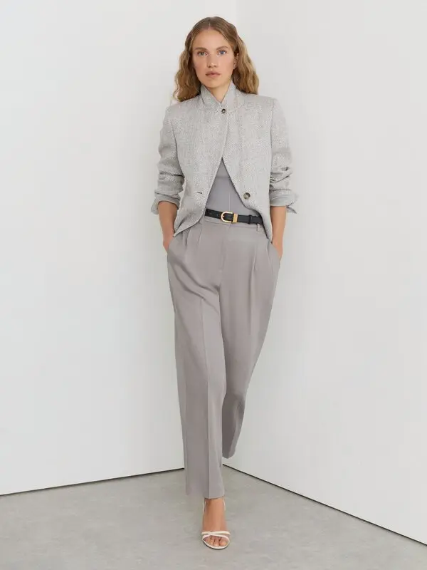 REISS Clay Lyocell Tapered Pleated Trousers - Grey