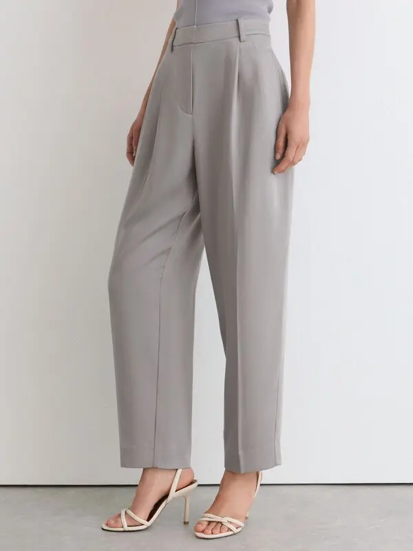 REISS Clay Lyocell Tapered Pleated Trousers - Grey