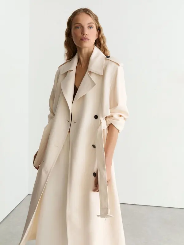 REISS Charli Double-breasted Trench Coat With Linen