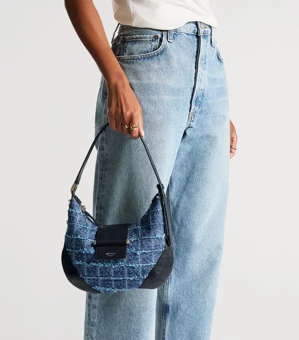 JIMMY CHOO Leather-denim Bar Shoulder Bag