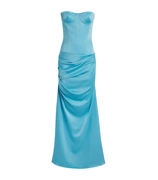 Alex Perry Strapless Satin Corset Gown - Blue