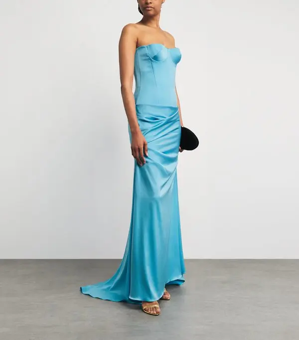 Alex Perry Strapless Satin Corset Gown - Blue