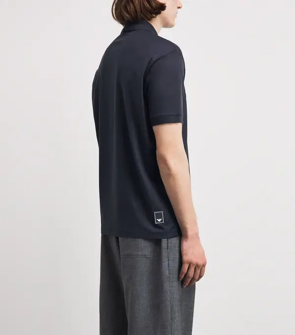 Emporio Armani Concealed-placket Logo Polo Shirt - Blue
