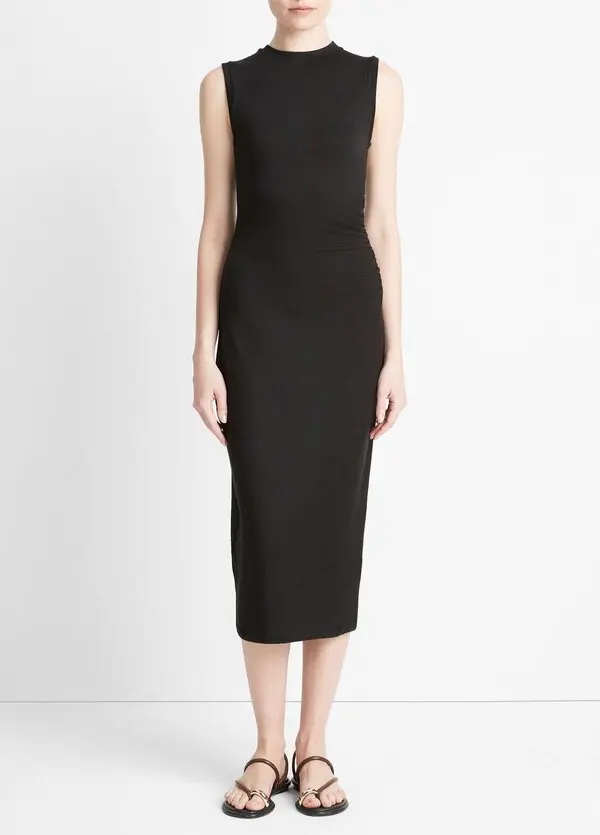 Vince Sleeveless Gathered-waist Jersey Midi Dress