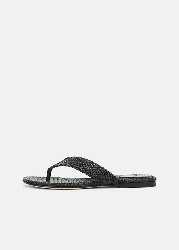 Vince Lotus Woven Leather Thong Sandals - Black